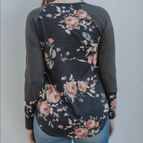 Tops | Rose Print Long Sleeve Top | Poshmark